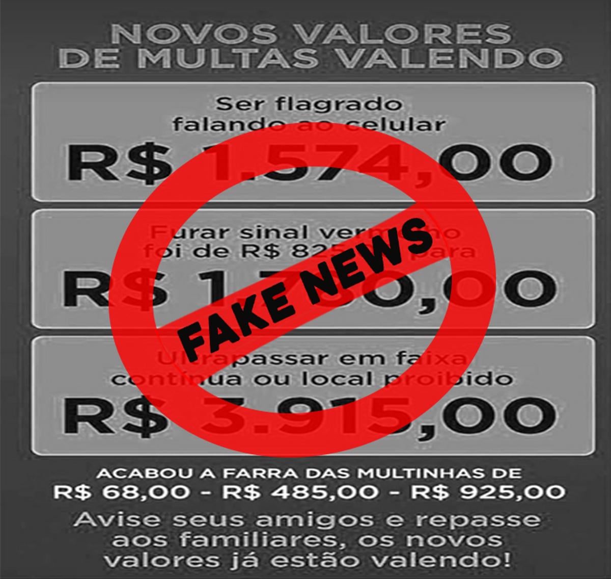 Novos valores de multas de trânsito compartilhados são "fake"