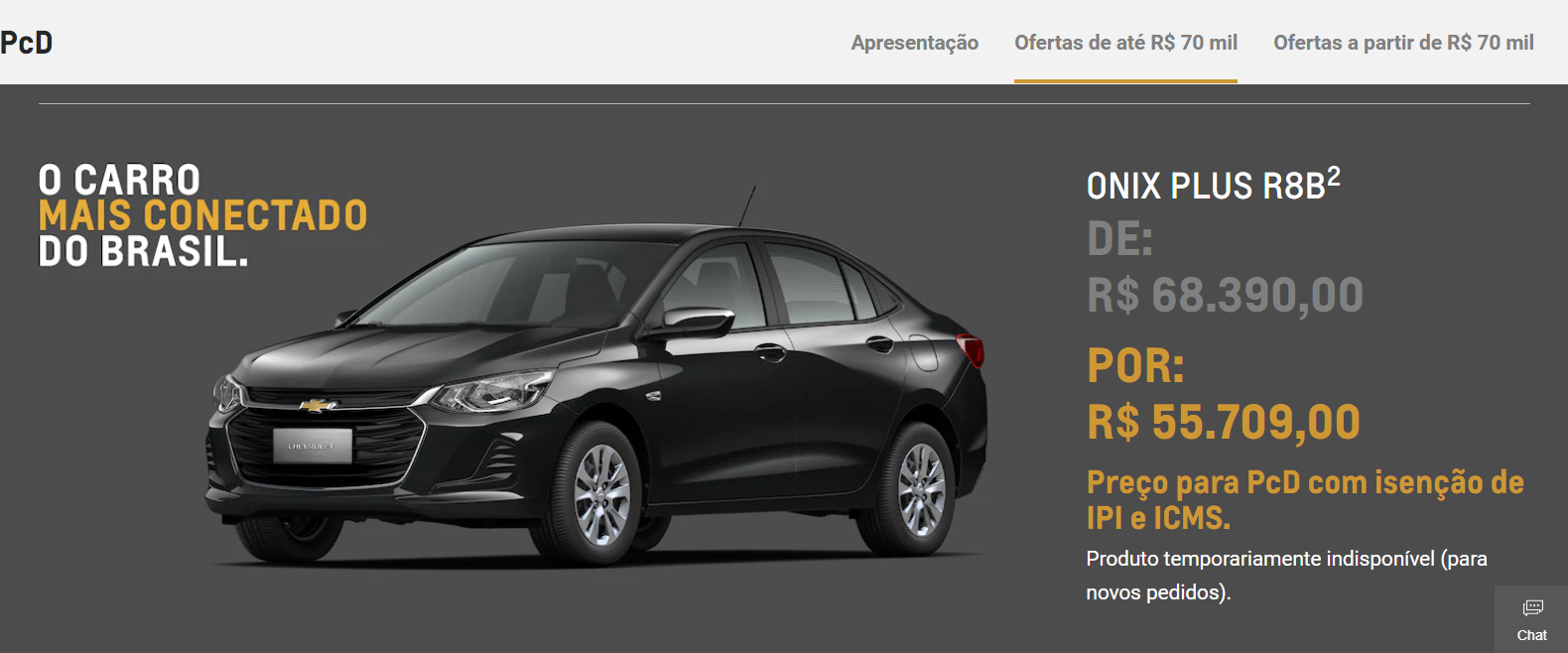 Onix Plus para PcD tem vendas suspensas pela Chevrolet